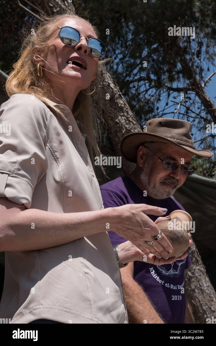 July 8, 2019 - Kiryat Gat, Israel - Archaeologists Prof. Yosef ...
