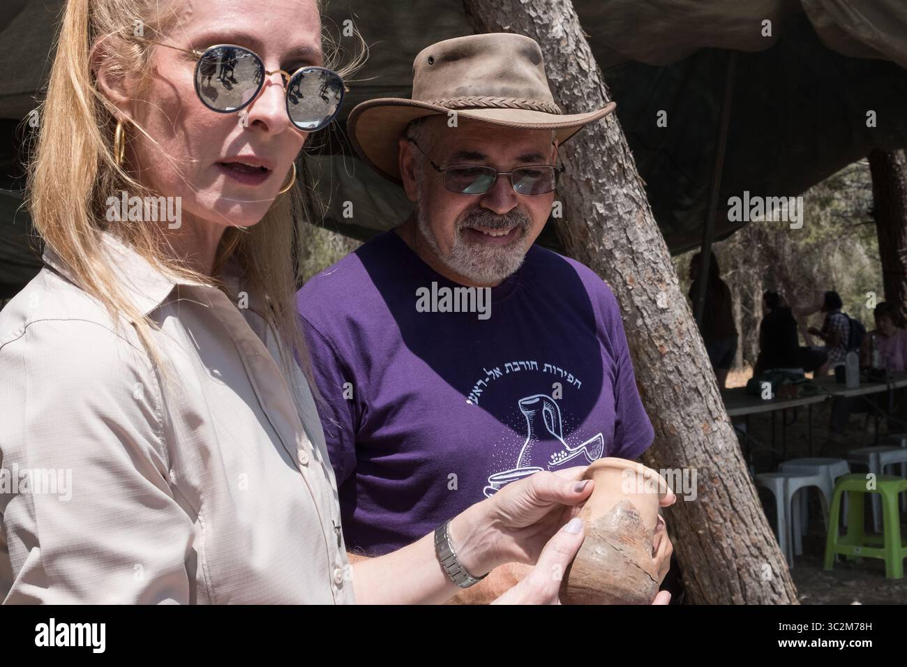 July 8, 2019 - Kiryat Gat, Israel - Archaeologists Prof. Yosef ...
