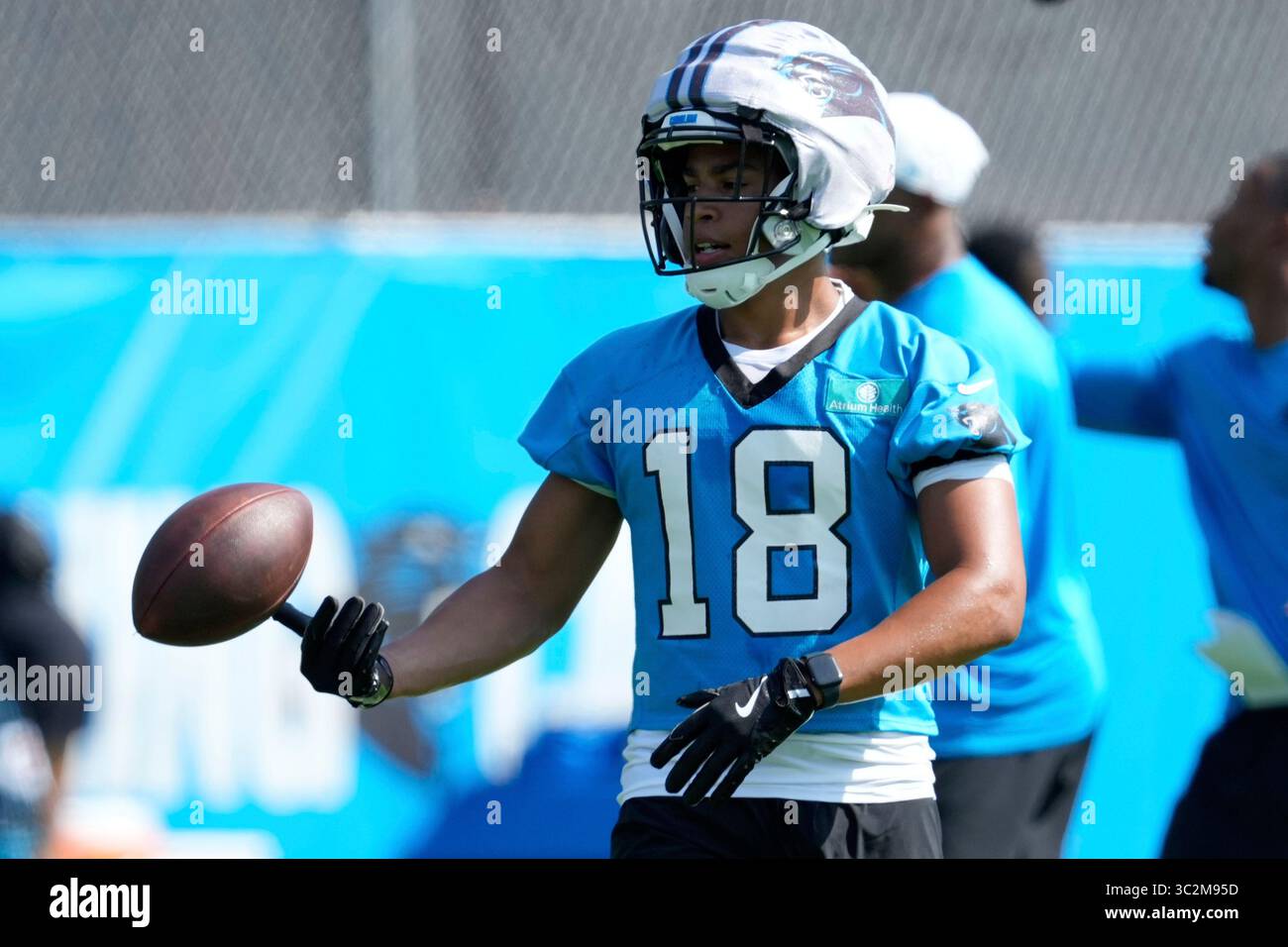 Carolina Panthers wide receiver Jalen Coker participates during an NFL ...