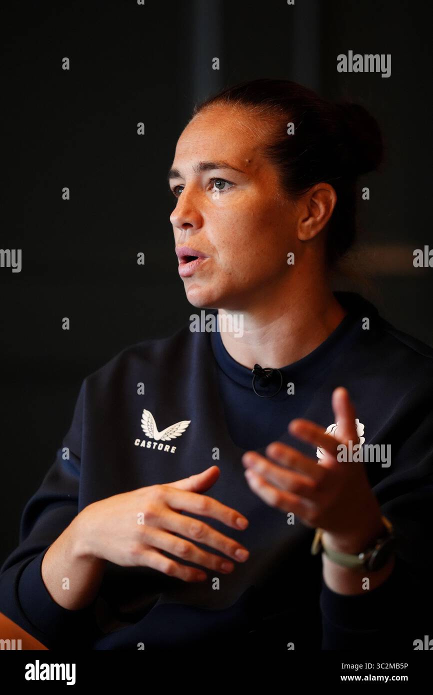England's Emily Scarratt during a press conference at Allianz Stadium ...