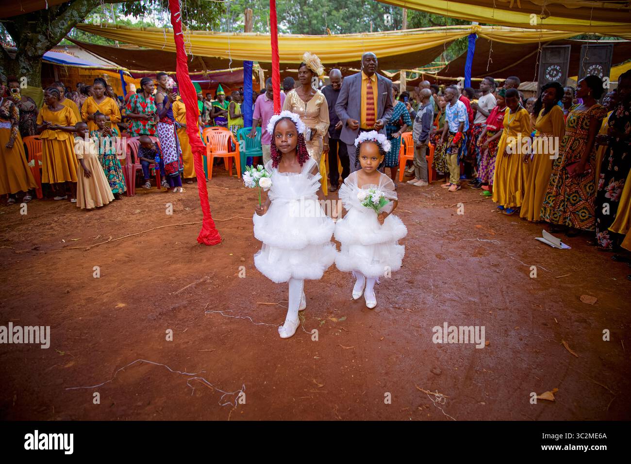 Bride kids walking together to the wedding venue on June 12, 2025 in ...