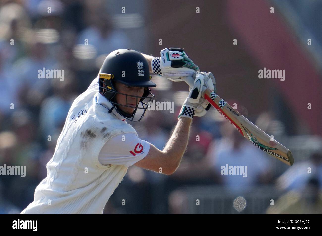 England's Zak Crawley plays a shot during the second day of the fourth ...