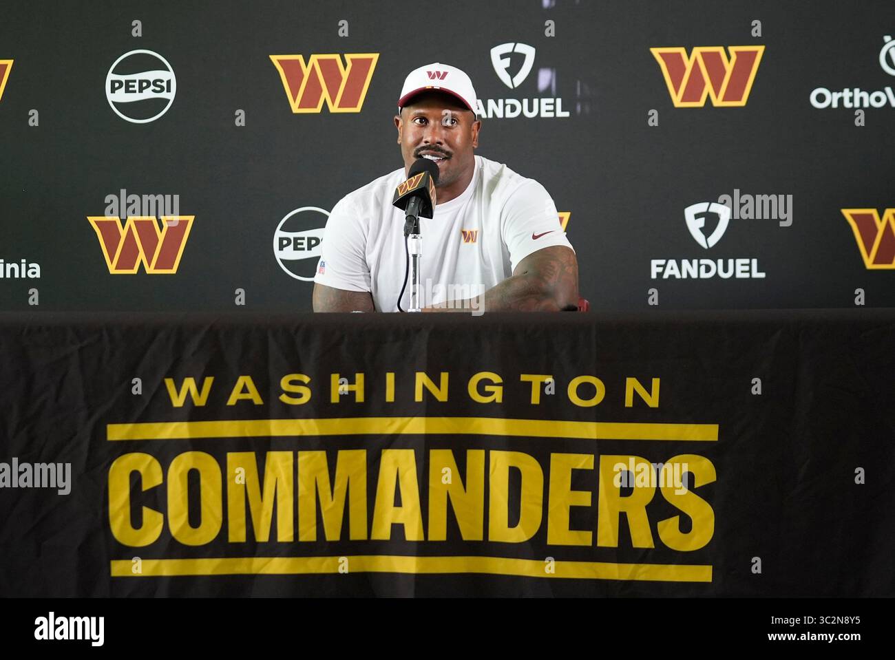 Washington Commanders linebacker Von Miller speaks to reporters ...