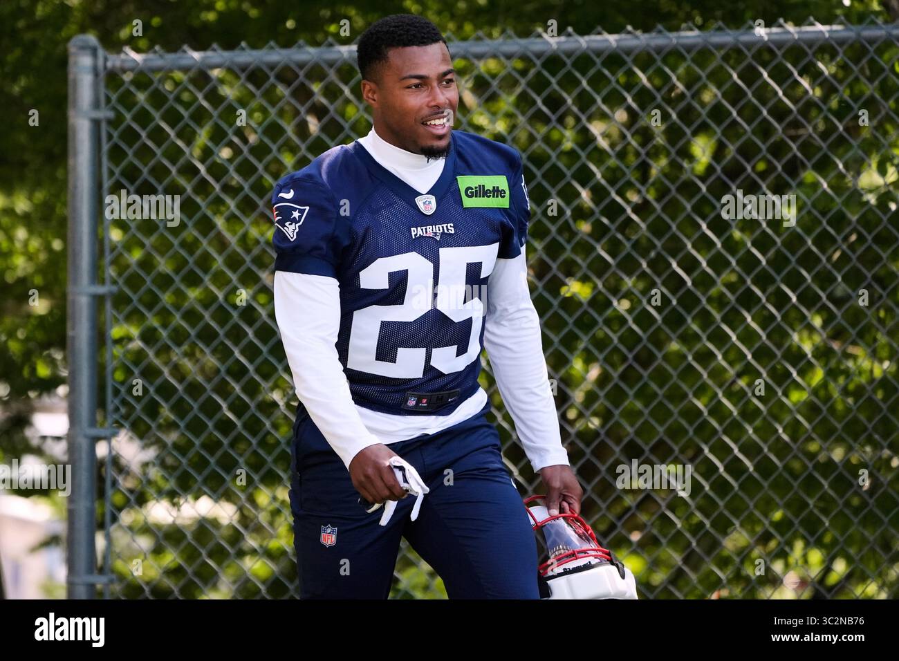 New England Patriots cornerback Marcus Jones (25) during practice at ...