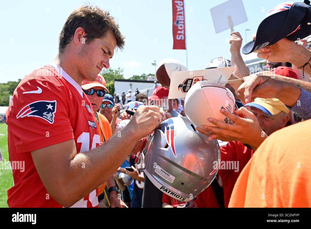 Jul 24, 2025; Foxborough, MA, USA; New England Patriots quarterback ...