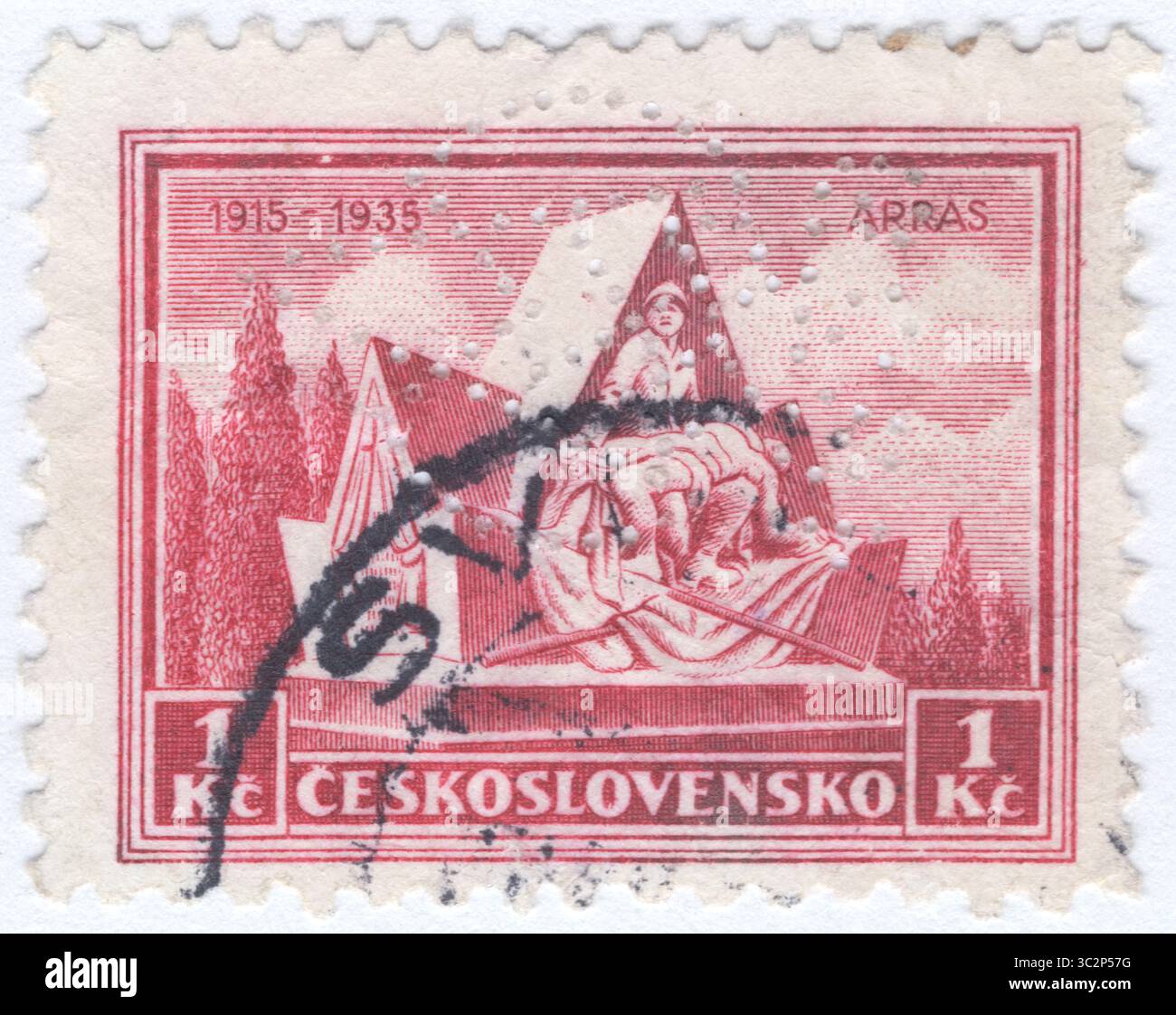 CZECHOSLOVAKIA - 1935 May 4: 1 koruna rose postage stamp depicting ...
