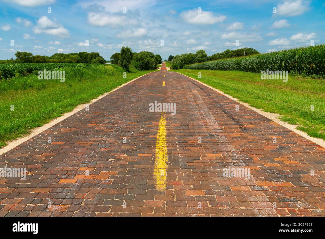 The historic Original Route 66 Brick Road on a sunny Summer afternoon ...