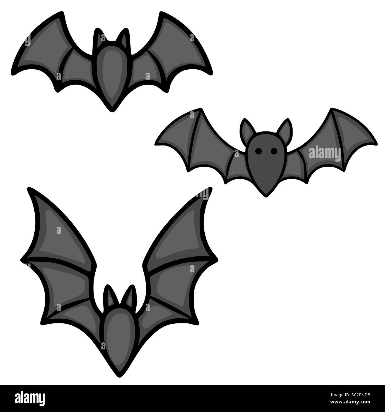 A vector illustration featuring three cute cartoon bats in various ...
