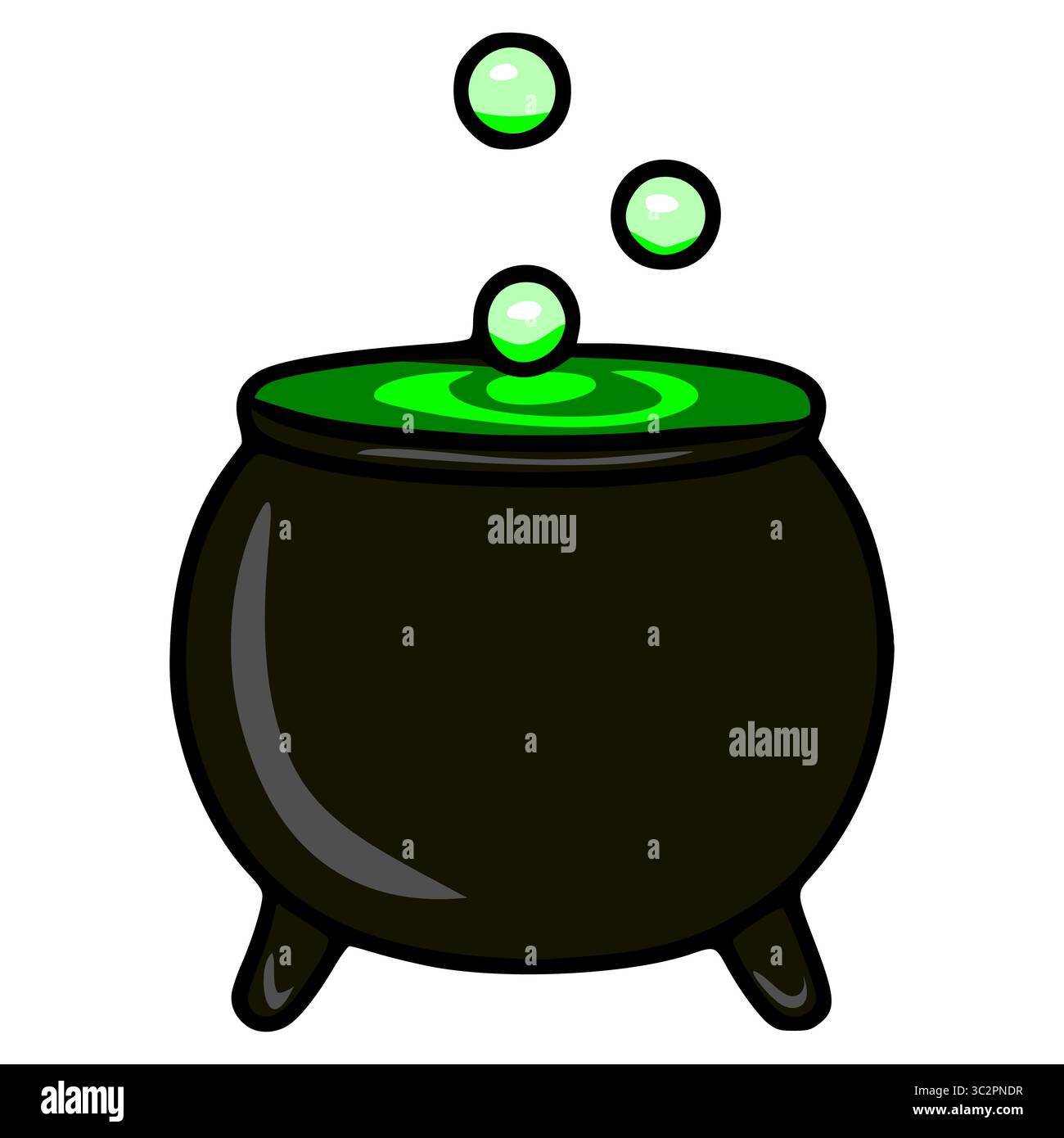 Halloween vector illustration of a black cauldron with bubbling green ...