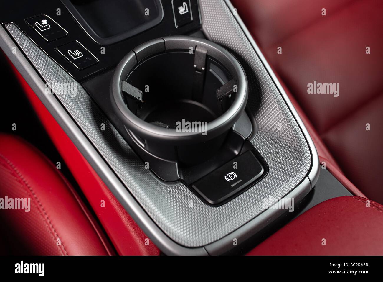 Modern car cup holder close up. Sports car luxury and expensive coupe ...