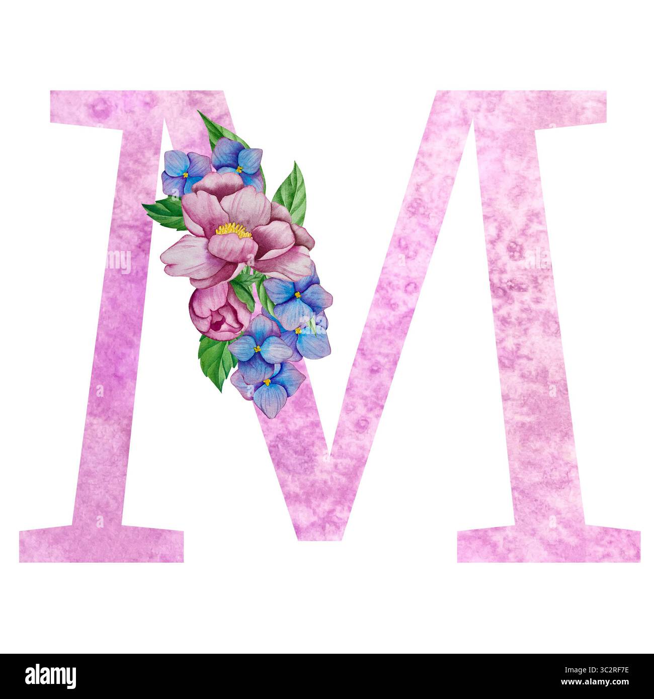 Floral alphabet, letters set with watercolor flowers and leaf. Monogram ...