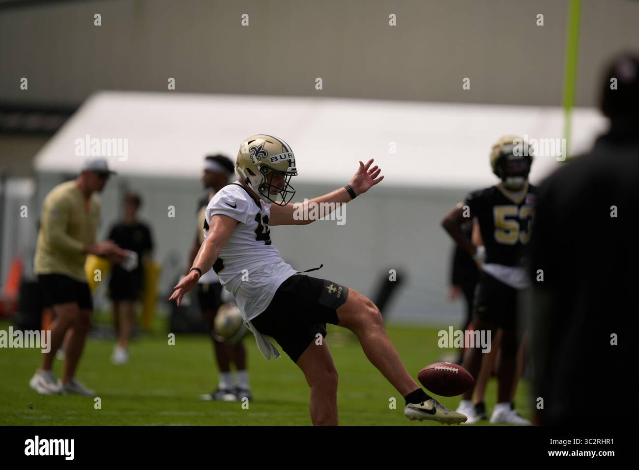New Orleans Saints punter James Burnip (46) goes through drills during ...