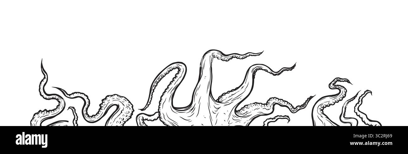 Octopus tentacles reaching upwards, squid-like marine animal body parts ...