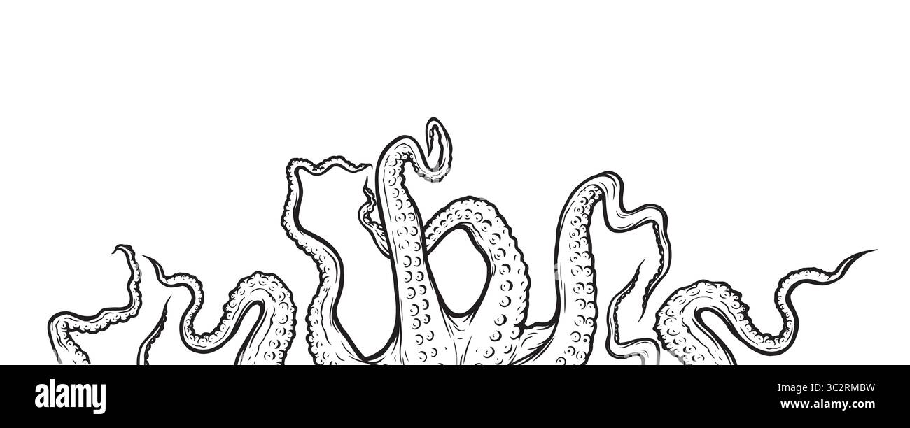 Octopus tentacles reaching upwards, squid-like marine animal body parts ...