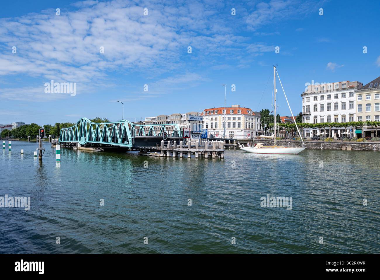 sailboat passing the Stationsbrug swing bridge in Middelburg ...
