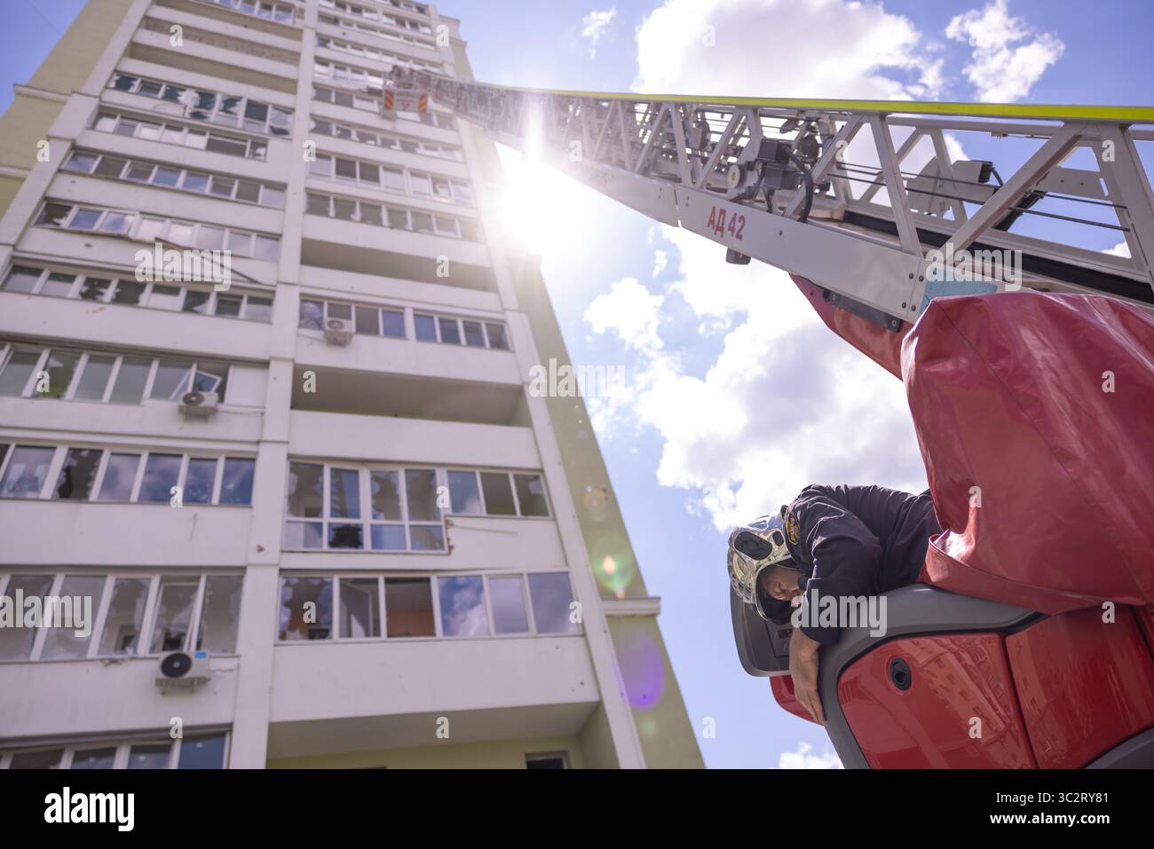 Emergency services respond after Russia struck a residential area with ...