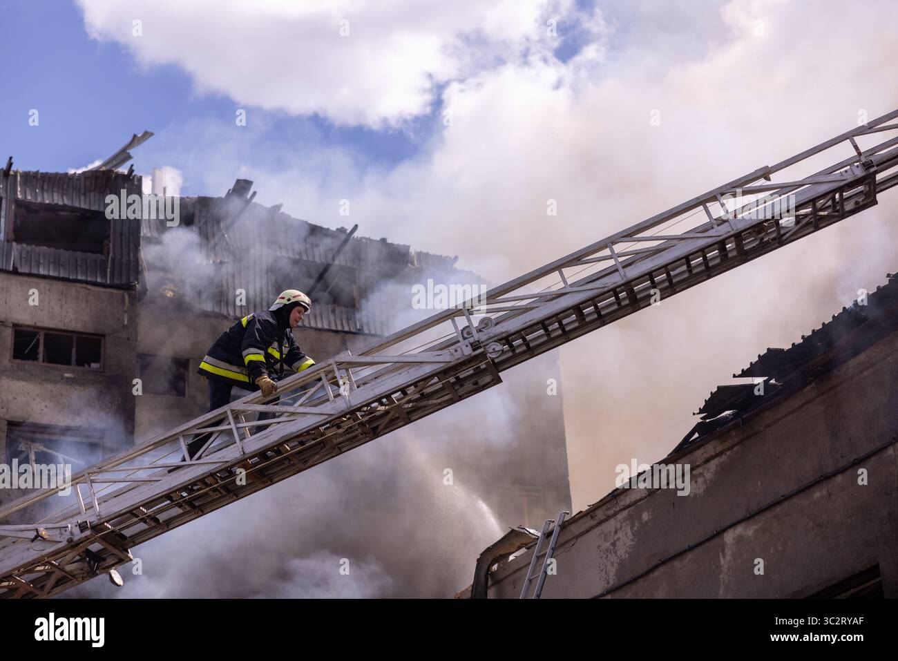 Emergency services respond after Russia struck a residential area with ...