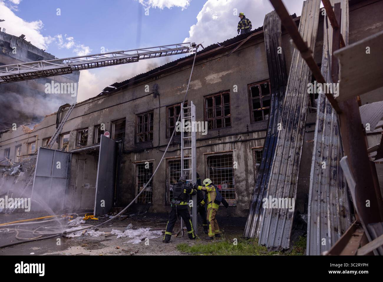 Emergency services respond after Russia struck a residential area with ...