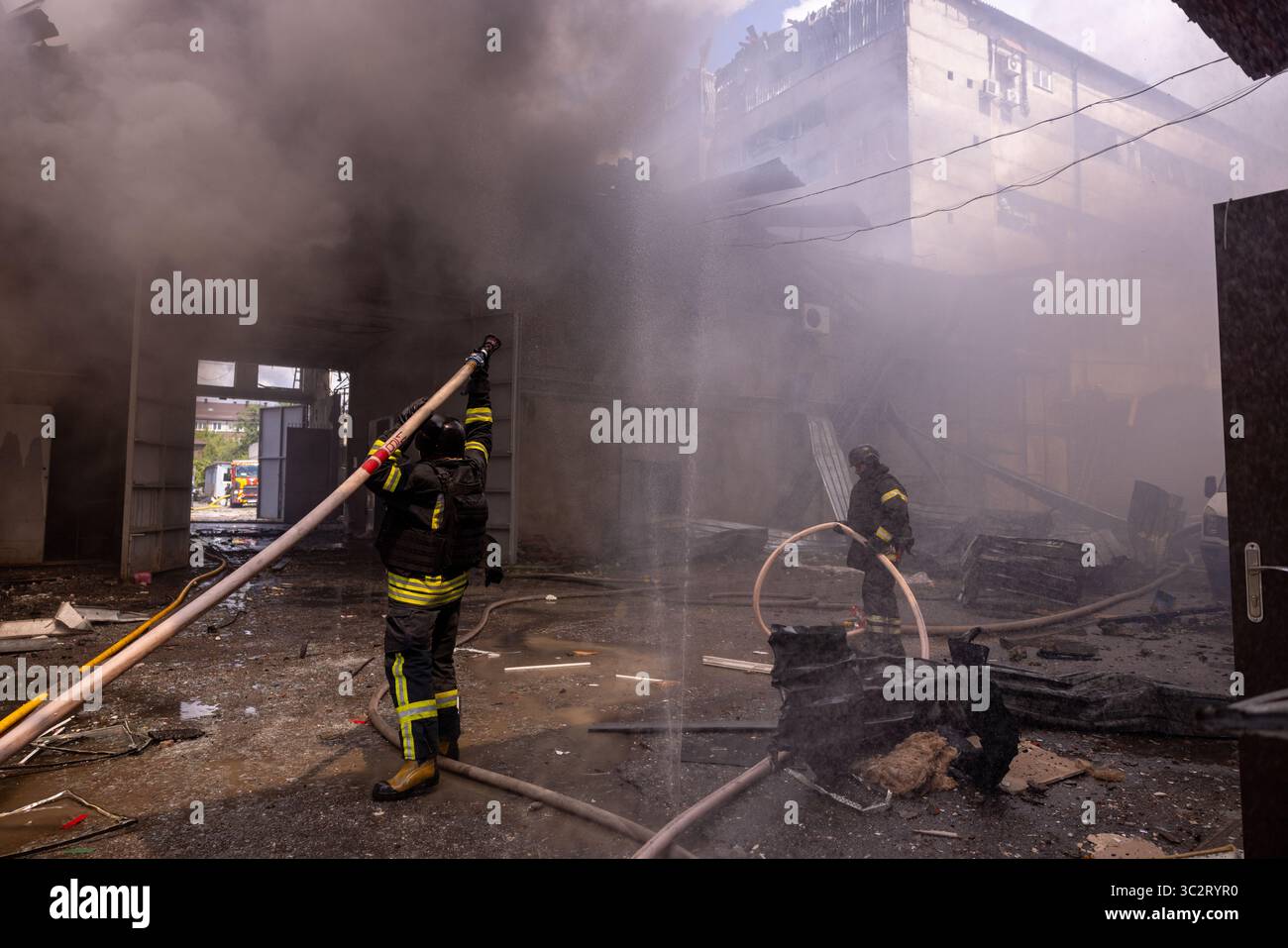 Emergency services respond after Russia struck a residential area with ...