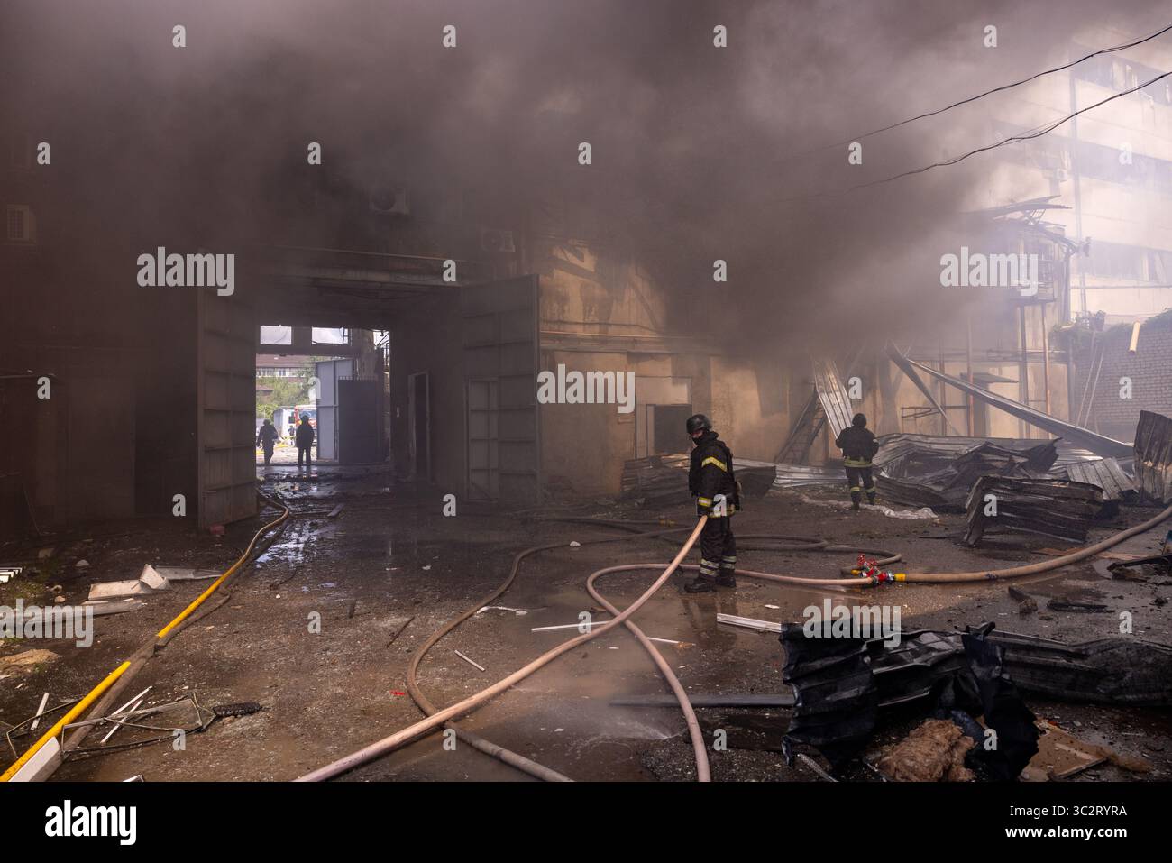 Emergency services respond after Russia struck a residential area with ...