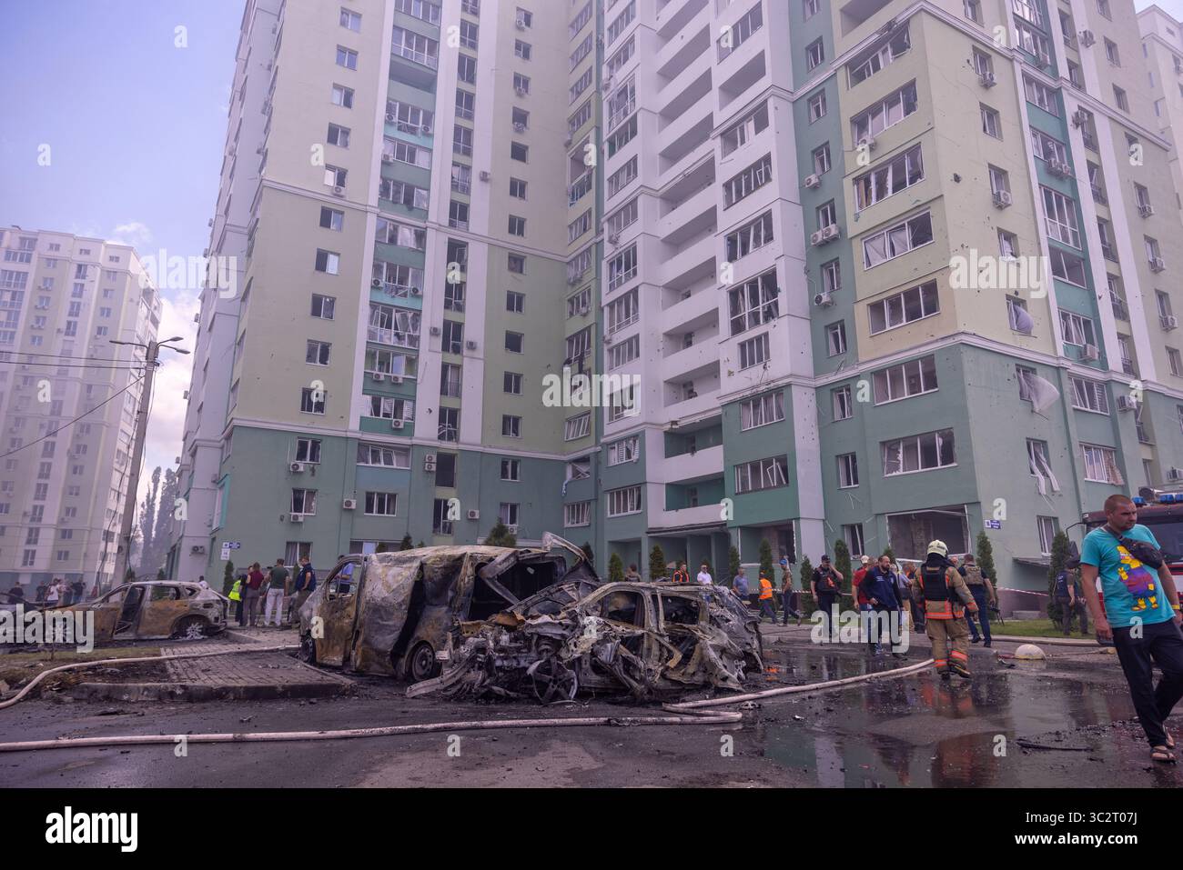 Emergency services respond after Russia struck a residential area with ...