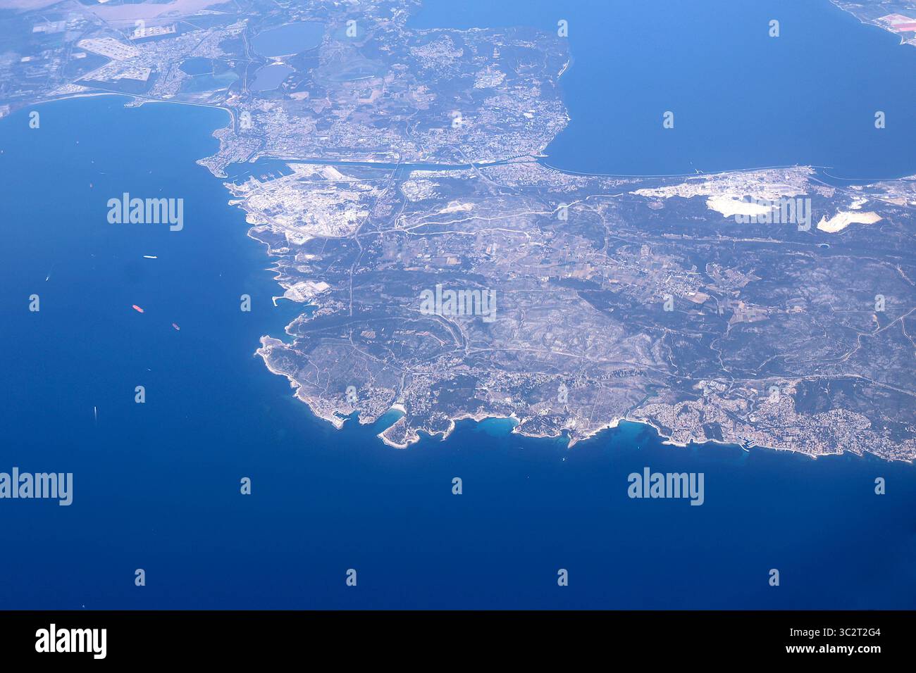 Aerial View of a Coastal Landscape Highlighting Urban and Natural ...