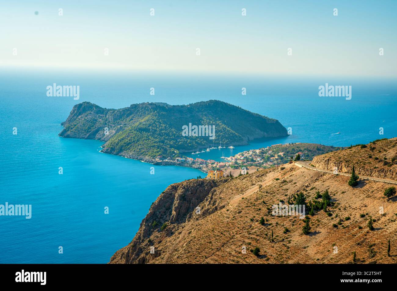 Aerial View of Assos Village and Peninsula on the Ionian Coast ...