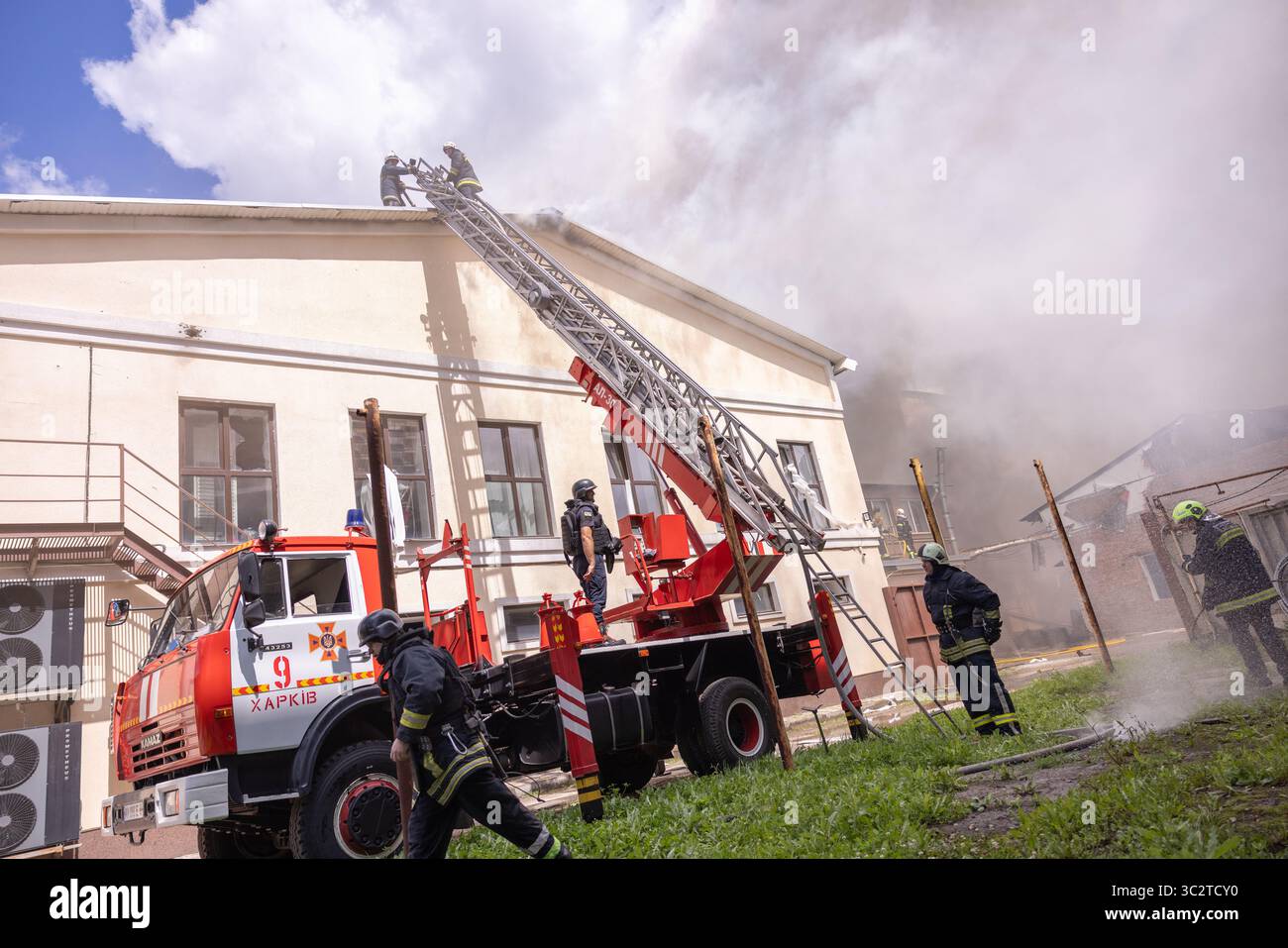 Emergency services respond after Russia struck a residential area with ...