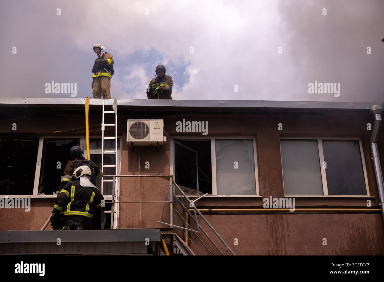 Emergency services respond after Russia struck a residential area with ...