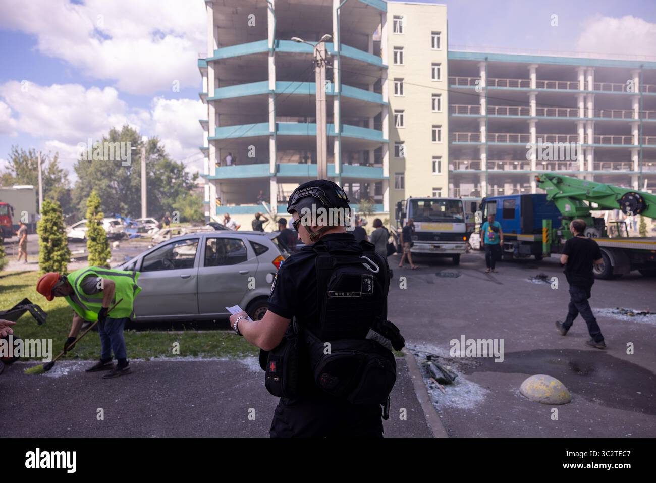 Emergency services respond after Russia struck a residential area with ...
