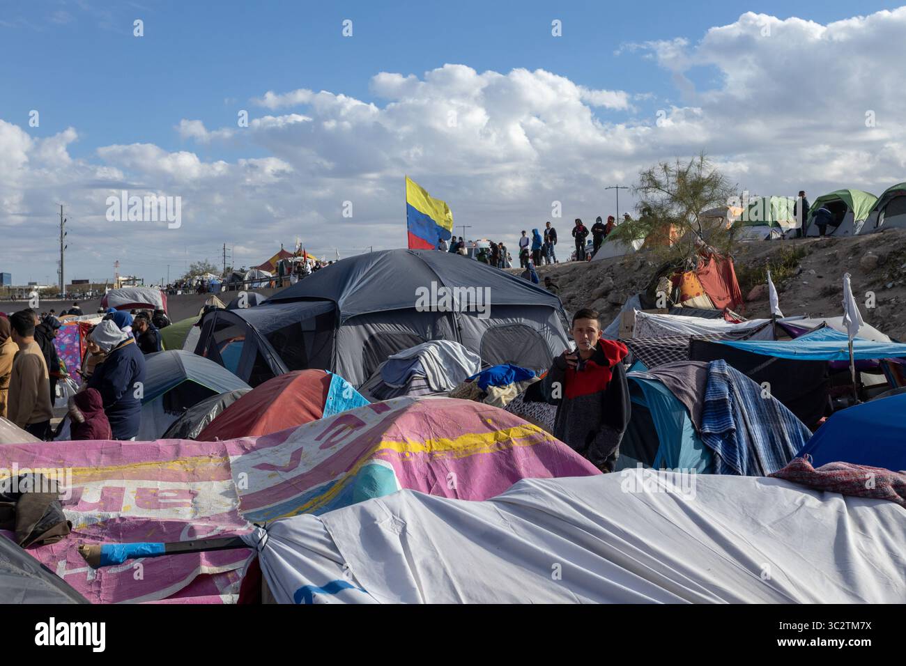 Temporary tent camp near Ciudad Juarez, illustrating the plight of ...