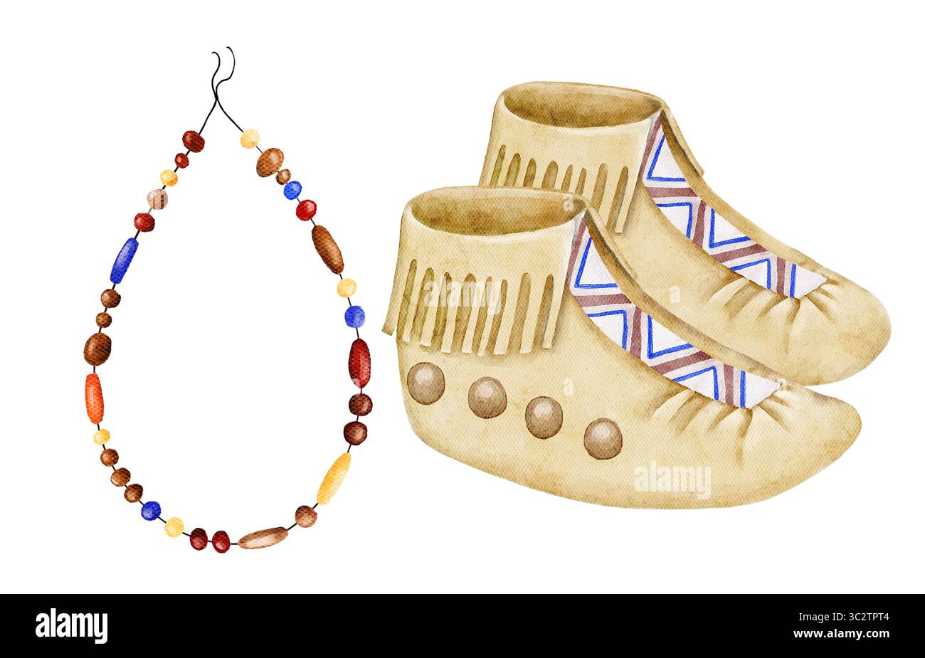 Watercolor illustration of traditional Native American beads and ...
