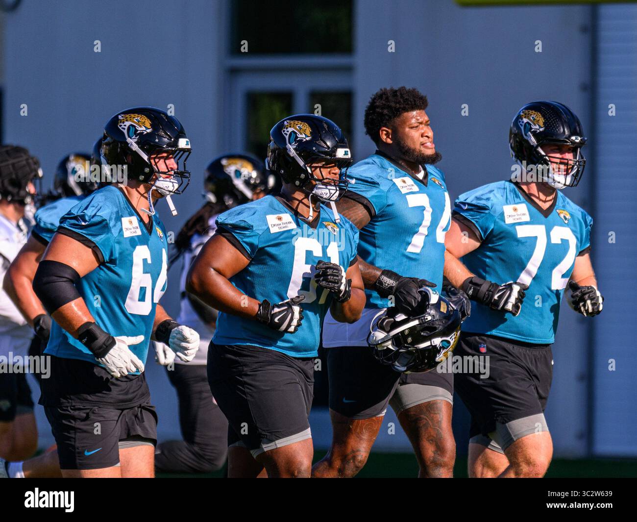 July 24, 2025: Jaguars offensive line during training camp at Miller ...