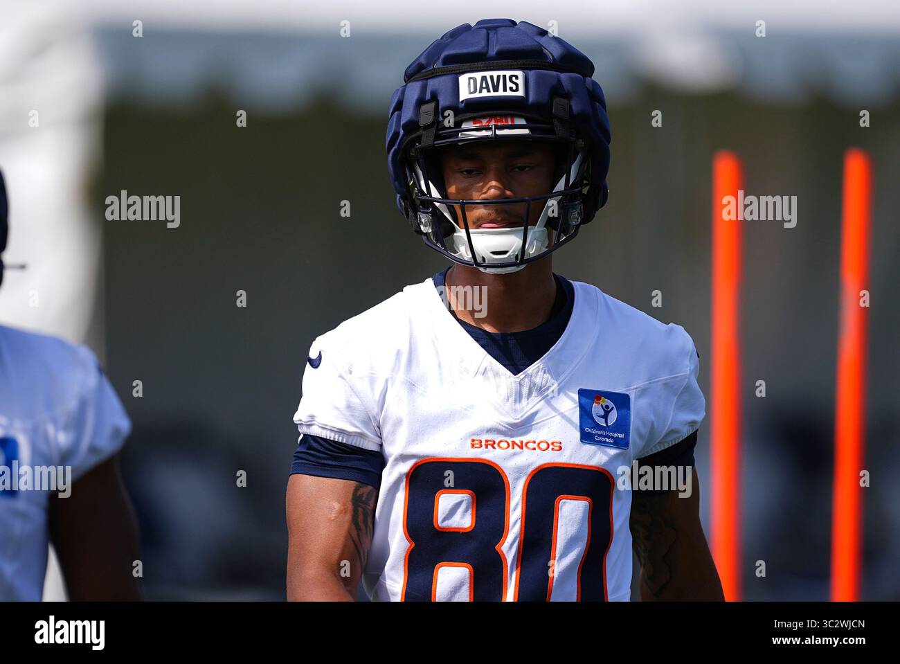 Denver Broncos wide receiver Joaquin Davis takes part in drills during an NFL football practice ...