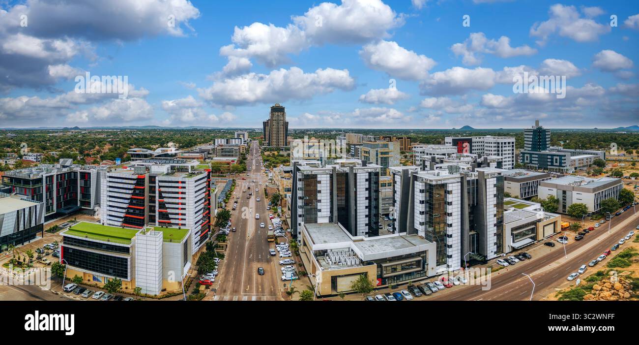 aerial view of Gaborone, capital of Botswana, african developments of ...