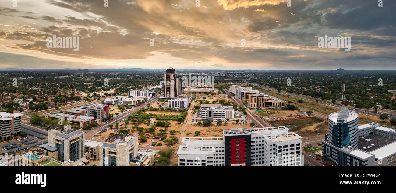 aerial view of Gaborone, capital of Botswana, african developments of ...