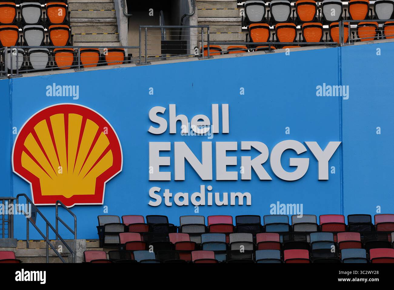 A detail view of in-stadium signage for Shell Energy Stadium prior to ...