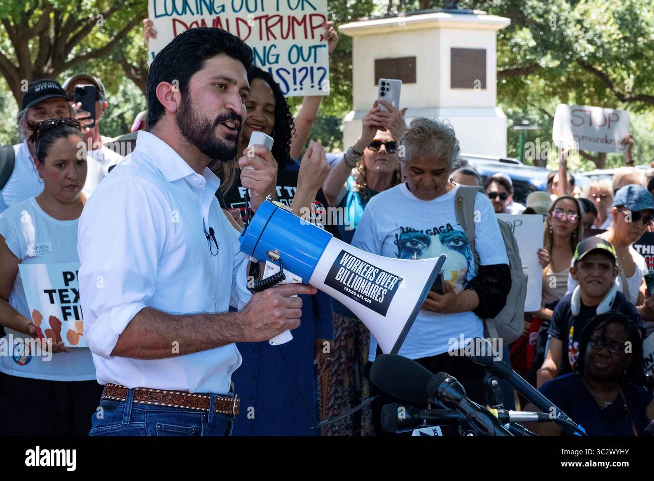 July 24, 2025: Congressman Greg Casar speaking at the South steps of ...