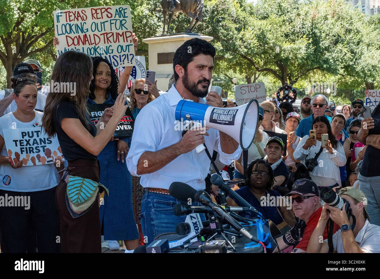 July 24, 2025: Congressman Greg Casar speaking at the South steps of ...