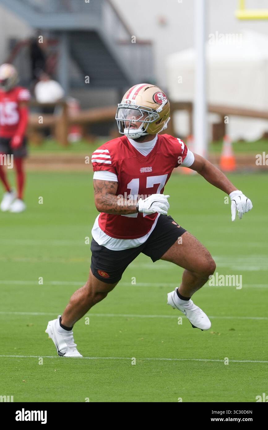 San Francisco 49ers wide receiver Jordan Watkins runs during practice ...