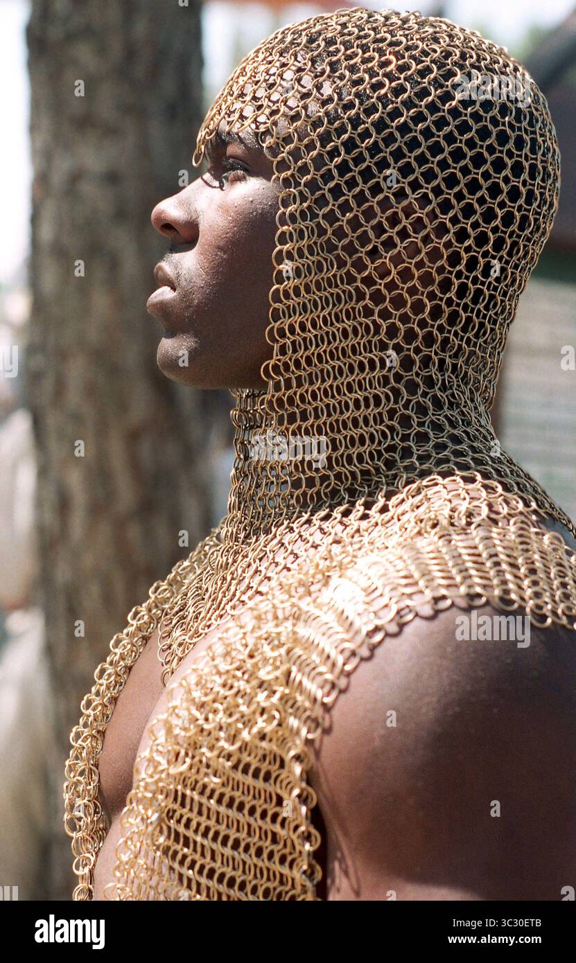 California, USA, approx. 1984. Portrait of a participant in the Renaissance Fair. Medieval ...