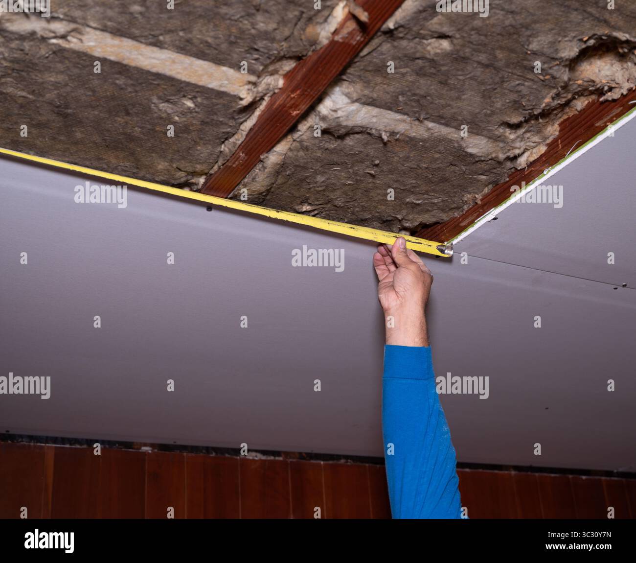 Close-up and photo of construction process of roof replacement and ...