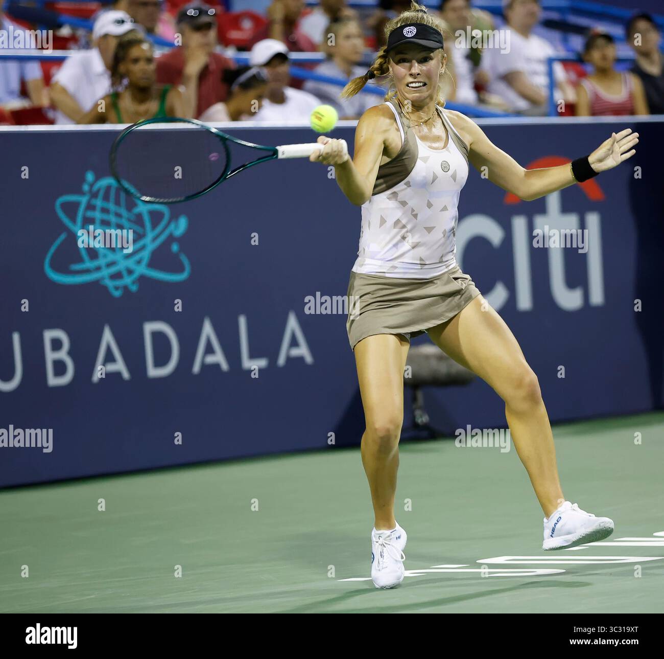 July 24, 2025: Magdalena Frech hits a shot in her match against Venus ...