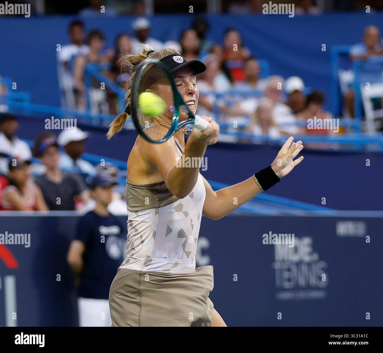 July 24, 2025: Magdalena Frech hits a shot in her match against Venus ...