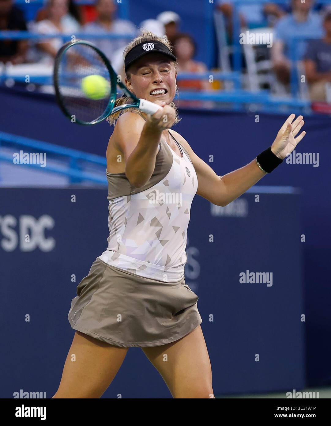 July 24, 2025: Magdalena Frech hits a shot in her match against Venus ...