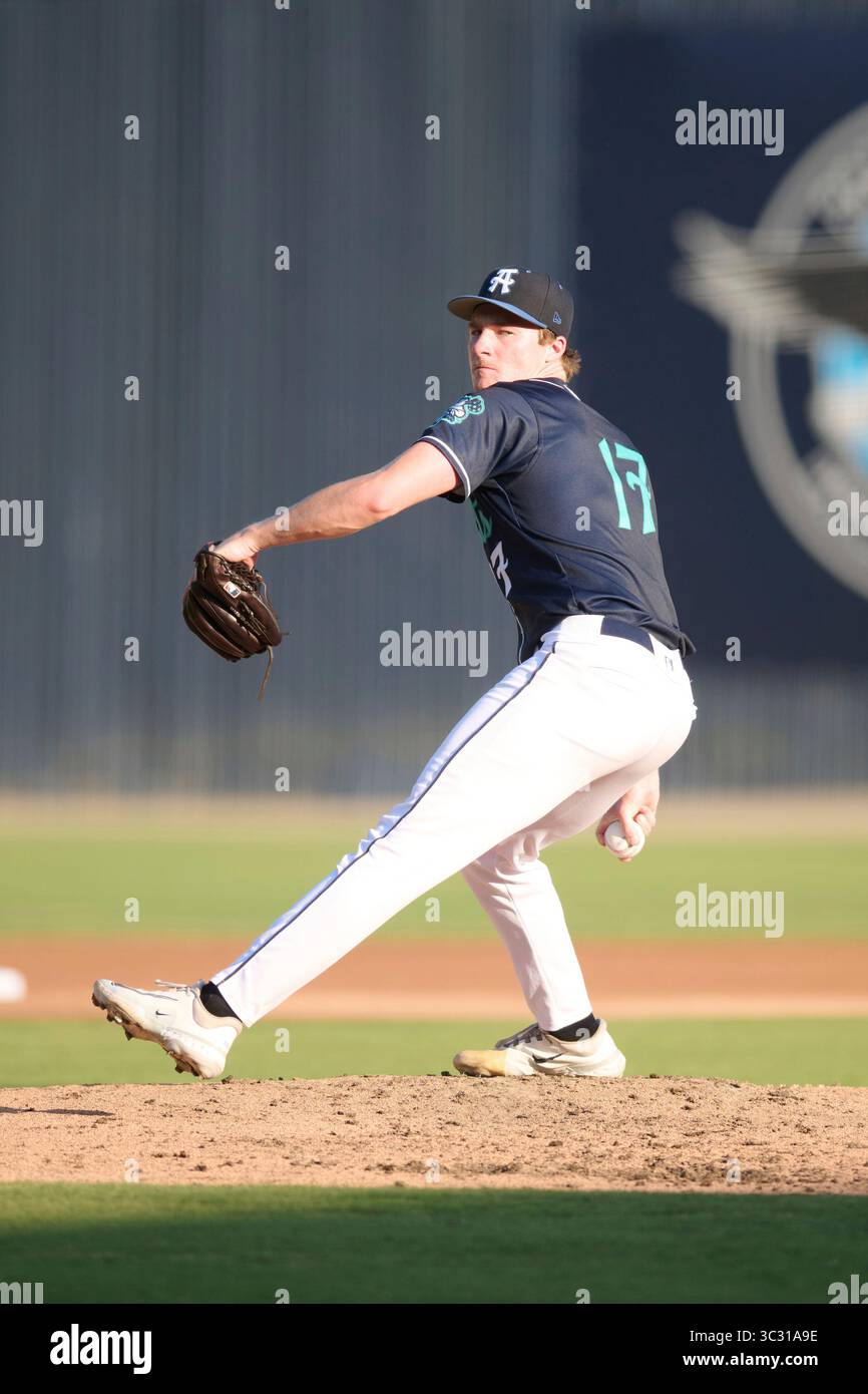 Asheville Tourists starting pitcher Derek True (17) delivers a pitch ...