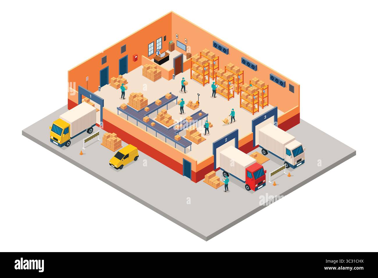 A vector illustration of Isometric of Shipping and Distribution Center ...