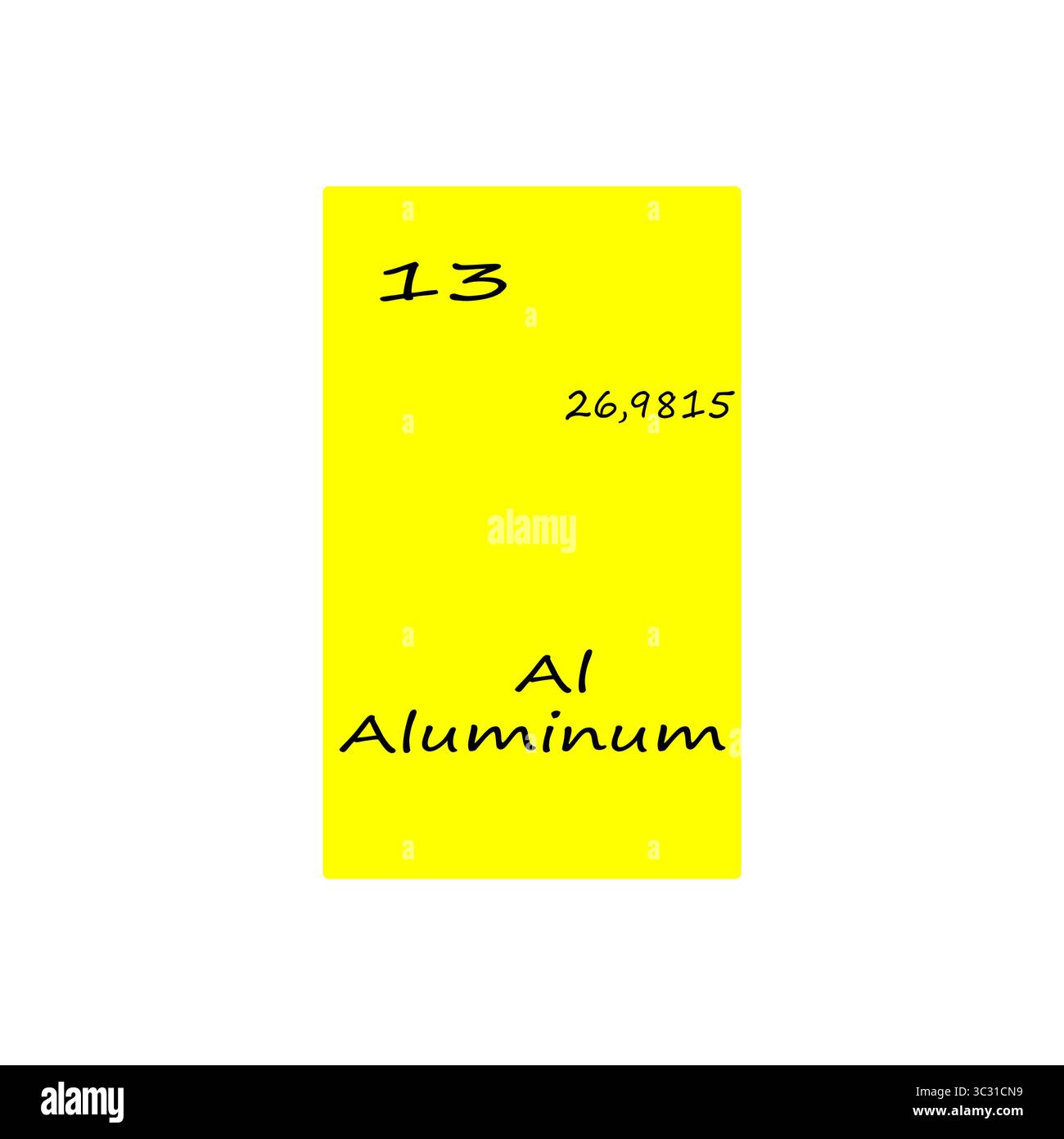 Aluminum element illustration. Thirteen atomic number. Chemical symbol Al. Yellow Vector ...