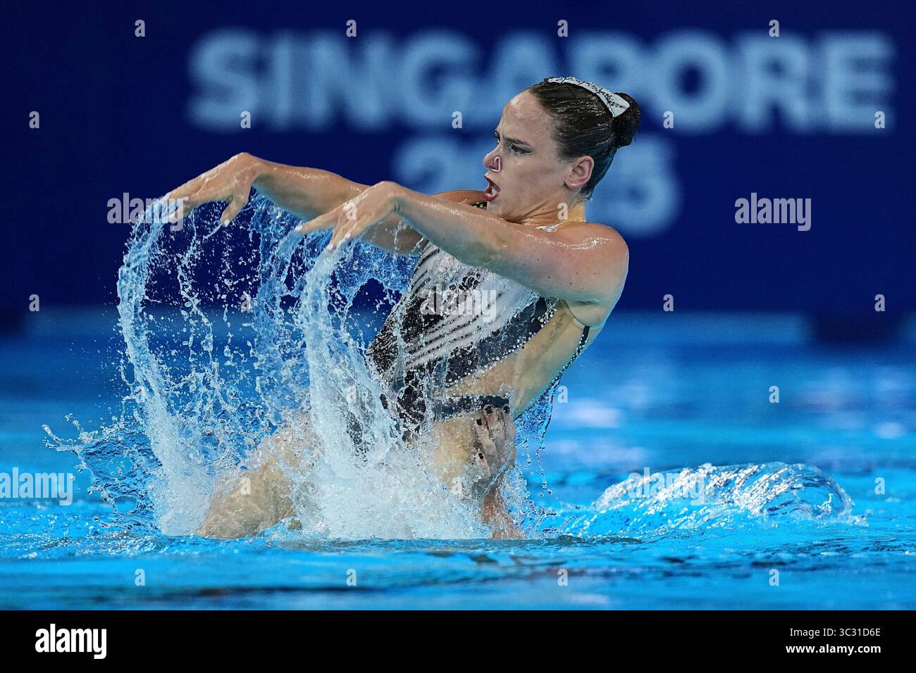 Isabelle Thorpe and Ranjuo Tomblin of Britain compete in the mixed duet ...