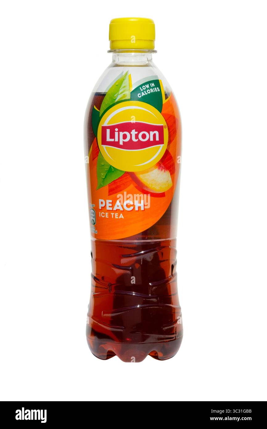 bottle of lipton peach flavour ice tea cut out on white background ...